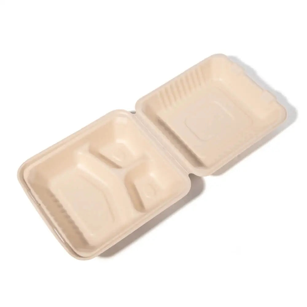 Eco Friendly Sugarcane Bagasse Food Containers Disposable 3 Compartment ...